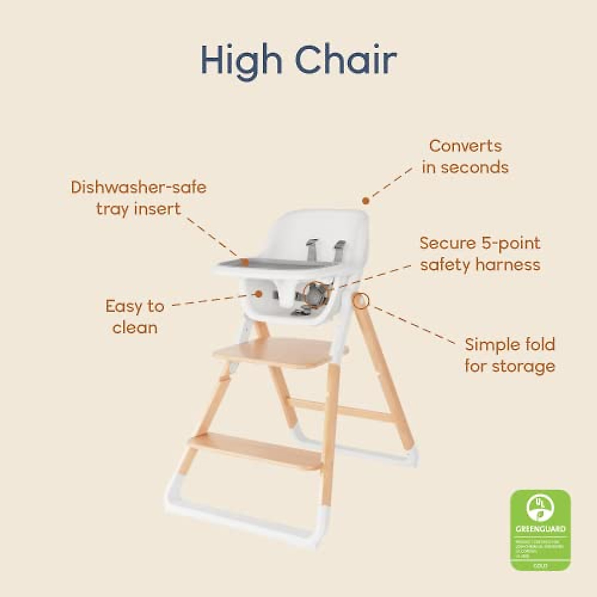 Ergobaby Evolve Baby Essentials Portable High Chair, Natural Wood