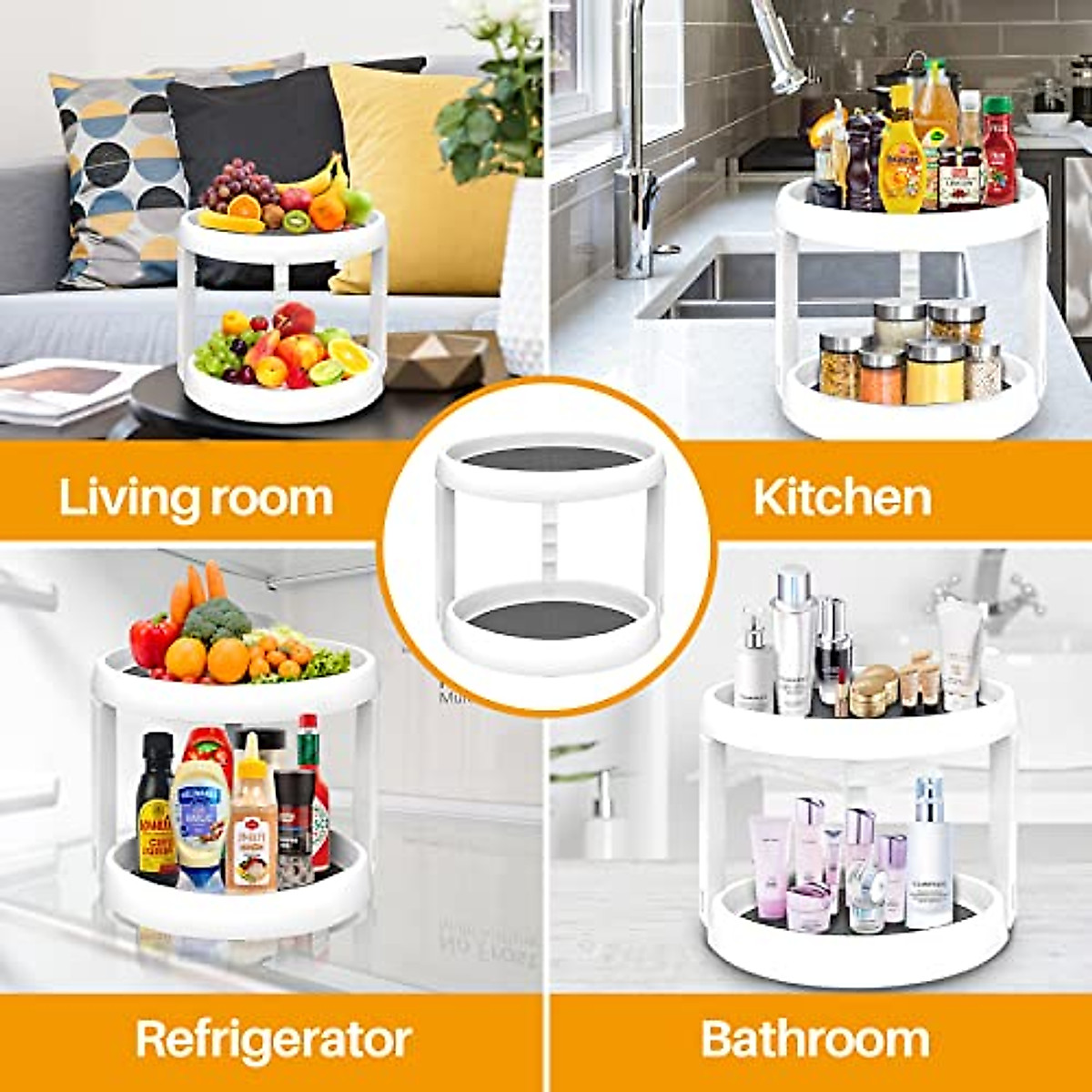 umicial Lazy Susan Organizer Turntable Organizer Lazy Susan Turntable for Cabinet Spice Spinner Spice Rack Organizer for Cabinet Spinning Rack 360 Rotating Non-Skid 2 Tier 10 Inch (White and Grey)