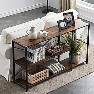 SHOCOKO Console Table for Entryway, Rustic Long Sofa Table with Shelf, Industrial Storage Entryway Table Hallway Tables, 55 Inch Rustic Brown