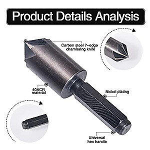 HOHXEN 1/4'' Hex Shank HSS 7 Flute Woodworking Countersink Drill Bit Set 82 Degree Chamfer Countersink Bit Carpentry Reamer 10mm/13mm