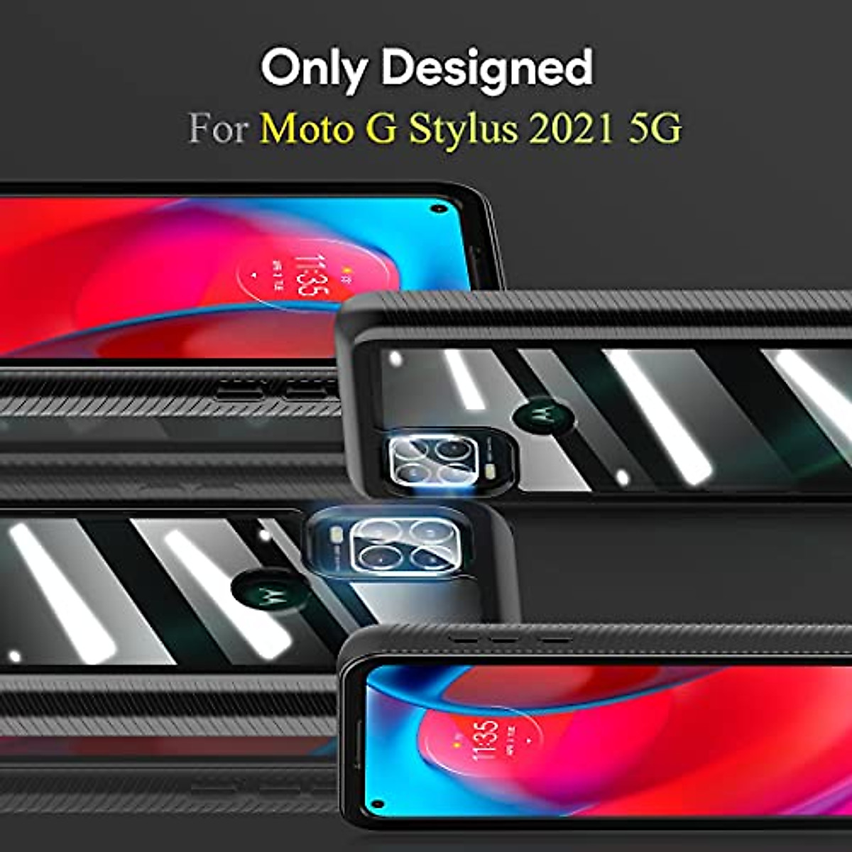 HATOSHI Case for Moto G Stylus 5G Case, Motorola G Stylus 5G Case with Built in Screen Protector, Full-Body Military Shockproof Clear Protective Phone Case Cover with 2 Camera Lens Protector, Black