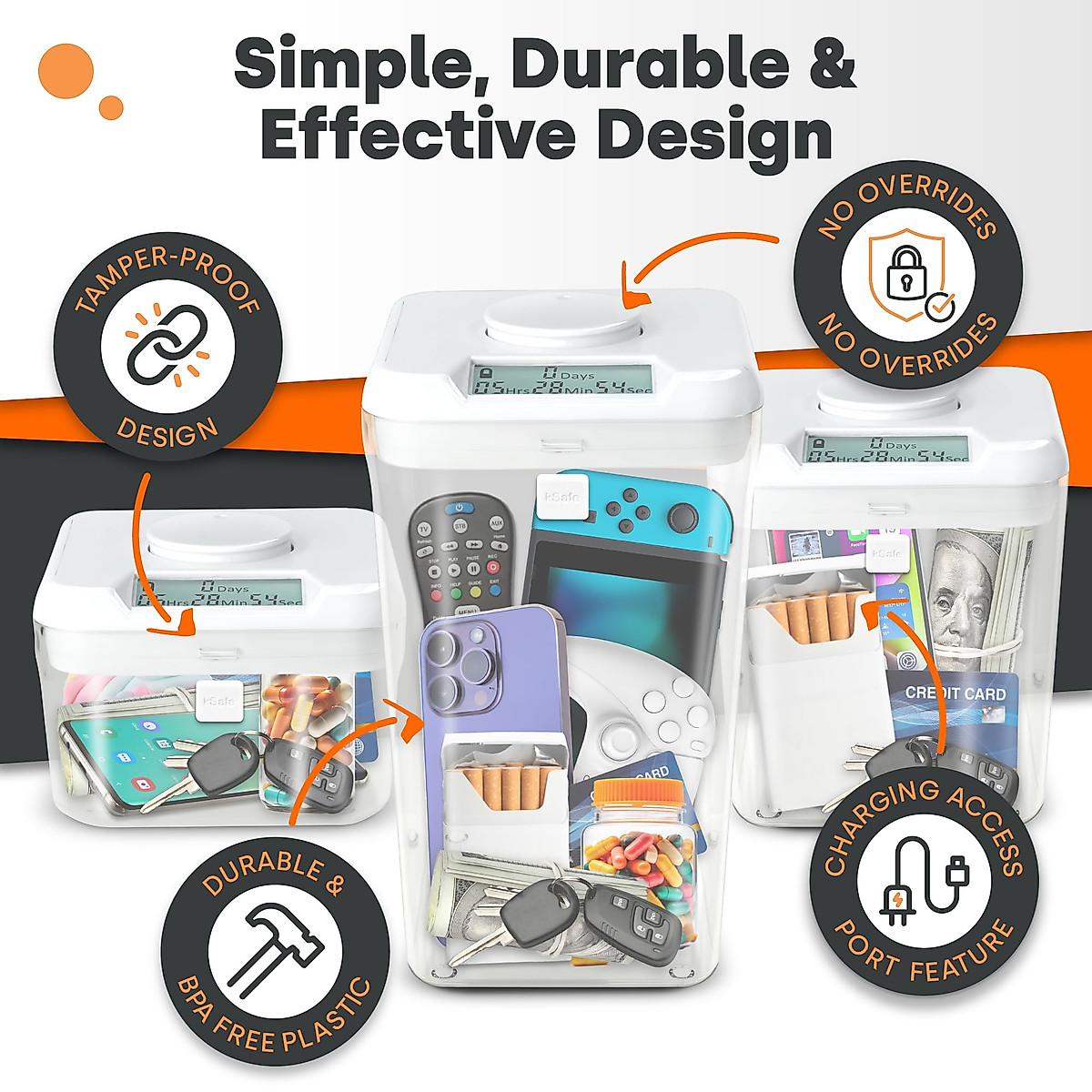 Kitchen Safe: Time Locking Container (Green Lid + Clear Base) - 5.5" Height