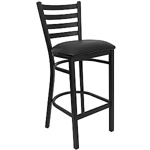 Flash Furniture 2 Pack HERCULES Series Black Ladder Back Metal Restaurant Barstool - Black Vinyl Seat