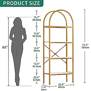 YITAHOME Gold Bookshelf and Bookcase, 71.3” Tall Modern Open Arched Book Shelf, 4-Tier Freestanding Storage Display Rack Shelves for Bedroom,Living Room,Office,Kitchen, White&Gold