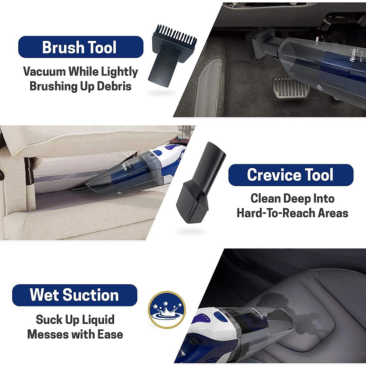 ReadiVac Kirby Storm Handheld, Wet & Dry Vacuum Cleaner, Powerful Cordless Hand Vac for Home & Car, Small Lightweight Handvac, 22.2volt Lithium-ion Rechargeable Battery, Medium, Blue