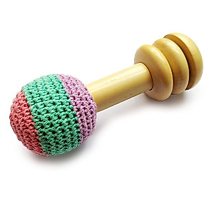 Shumee Crochet Handmade Wooden Rattle for Babies - Perfect Montessori Toys|Grasping Teething Toy for Babies, Wooden Ring Rattle Teether Chew Wood Beads Rattling Teething Gym Toys|Baby Birthday Gifts