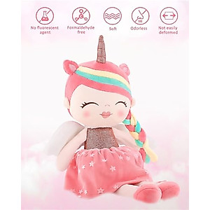 GAGAKU Plush Baby Girl Dolls 17'' Soft Unicorn Stuffed Animal Rag Doll for Girls Unicorn Gift Toys with Gift Bag - Pink