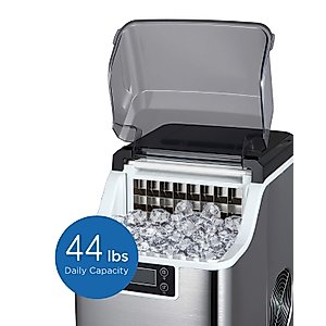 SOUKOO Ice Maker, 44lbs Daily Ice Cube Makers,Stainless Steel Ice Makers Countertop,Tabletop Ice Maker Machine with a Scoop and a 3 Pound Storage Basket…