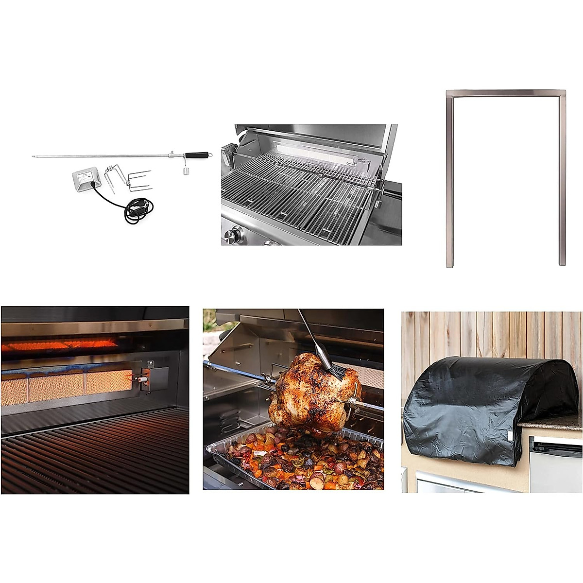 BLAZE BBQ Outdoor Package of 40” LTE Built-in Gas Grill, Dop-In Single Side Burner, 32” Door & Two Drawers Combo, Compact Refrigerator and Accessories (Grill Cover, Fridge Trim and Rotisserie Kit)