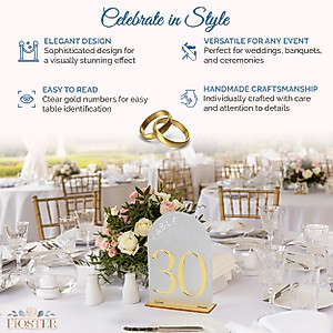 FIQSTER Frosted Arch Gold Table Numbers for Wedding Reception - Table numbers 1-30 - 5x7" Frosted Arch Acrylic Table Signs with Gold Mirror Numbers for Banquet, Party, Event, Anniversary (Table Numbers 1-30)