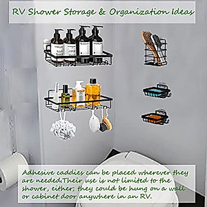 Large Black Shower Hanging Organizer Caddy Racks for Inside Shower Adhesive Shower Caddy Baskets Shelves for Bathroom Bathtub RV Dorm College Wall No Drill 5 Pack (Black)