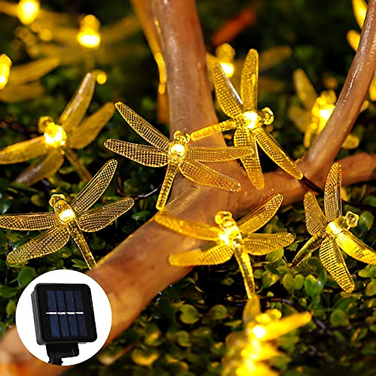 BLOOMWIN Dragonfly Solar String Lights Solar Christmas Lights Outdoor Waterproof 30 LED 21.3ft Warm White 8 Modes Dragonfly Fairy Lights Hanging Decorative Lighting for Garden Patio Yard Home Wedding