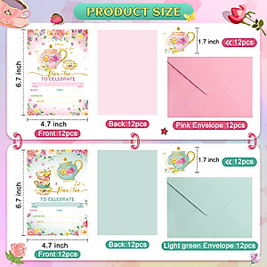 24 Pcs Tea Party Invitation Cards With Envelopes And Stickers, Little Girl Garden Tea Cup Time Bridal or Baby Shower Invite, High Tea Themed Ladies Event Ideas, Printed or Fill in The Blank Card