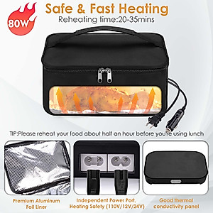 Kabbas Portable Microwave Food Warmer, 80W Fast Heating Personal Mini Portable Oven Electric Lunch Box, 12V/24V/110V Heated Lunch Box for Reheating and Cooking Food in Car Truck Work Camping