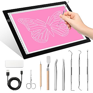 Dorhui Bright Pad Go, Weeding Light Pad for Vinyl Craft Weeding Tools Set, Craft Vinyl Tools with A4 Adjustable LED Light Pad Makes Brighter for Weeding Vinyl, Silhouettes, Cameos, Lettering