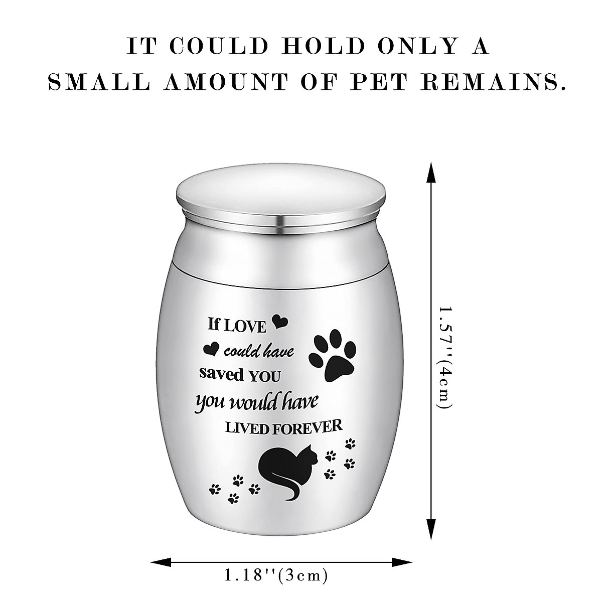 1.57 Inches Mini Small Cat Urn for Ashes Tiny Cremation Urn for Pet Ashes Mini Cat Paw Keepsake Urns Stainless Steel Small Ashes Urns Mini Small Urn for Cat Ashes Holder