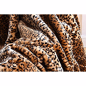 Faux Fur Throw Blanket Leopard Bed Blanket 50"x70" Super Soft Warm Reversible with Flannel Fleece Fuzzy Printed Blanket
