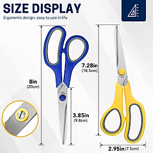 BURVAGY 8” Multipurpose Scissors Bulk Pack of 5, Ultra Sharp School Scissors with Comfort Grip Handle, Sturdy Sharp Scissors for Office Home School Sewing Fabric Craft Supplies, Right / Left Handed