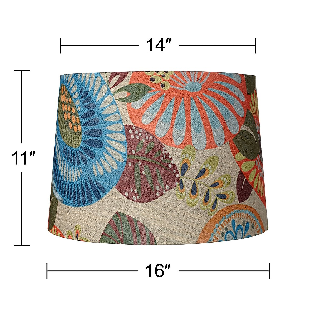 Set of 2 Tapered Drum Lamp Shades Multi Color Tropic Abstract Floral Medium 14" Top x 16" Bottom x 11" Slant Spider with Replacement Harp and Finial Fitting - Springcrest