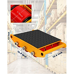 FAHKNS Machinery Moving Skate Heavy Duty Machinery Skates Cargo Mover 15T Machine Skates with Non-Slip Cap 9 PU Rollers for Heavy Duty Industrial Moving Equipment(Yellow)