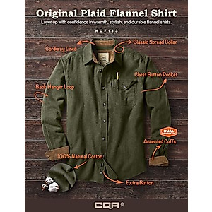 CQR Men's All Cotton Flannel Shirt, Long Sleeve Casual Button Up Plaid Shirt, Brushed Soft Outdoor Shirts, Solid Hunter Green, Medium
