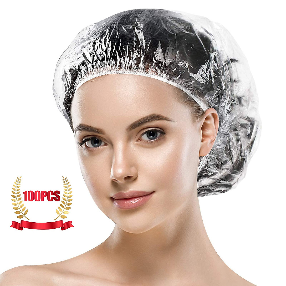 MORGLES Shower Caps Reusable Waterproof, 100 Pcs Disposable Plastic Shower Caps for Women Bathing, Hair Salon Home & Travel Use