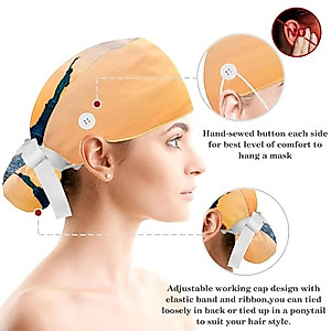 Nurse Scrub Caps,Scrub Hats with Buttons and Cotton Sweatband,Statue of Liberty in The United States