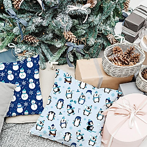 JarThenaAMCS 12Pcs Winter Cotton Fabric Bundles 18 x 22 Inch Snowflake Snowman Santa Penguin Fat Quarters Blue White Sewing Fabrics for Xmas Winter DIY Craft Party Decor