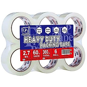 PERFECTAPE Heavy Duty Packing Tape 6 Rolls, Total 360Y, Clear, 2.7 mil, 1.88 inch x 60 Yards, Ultra Strong, Refill for Packaging and Shipping