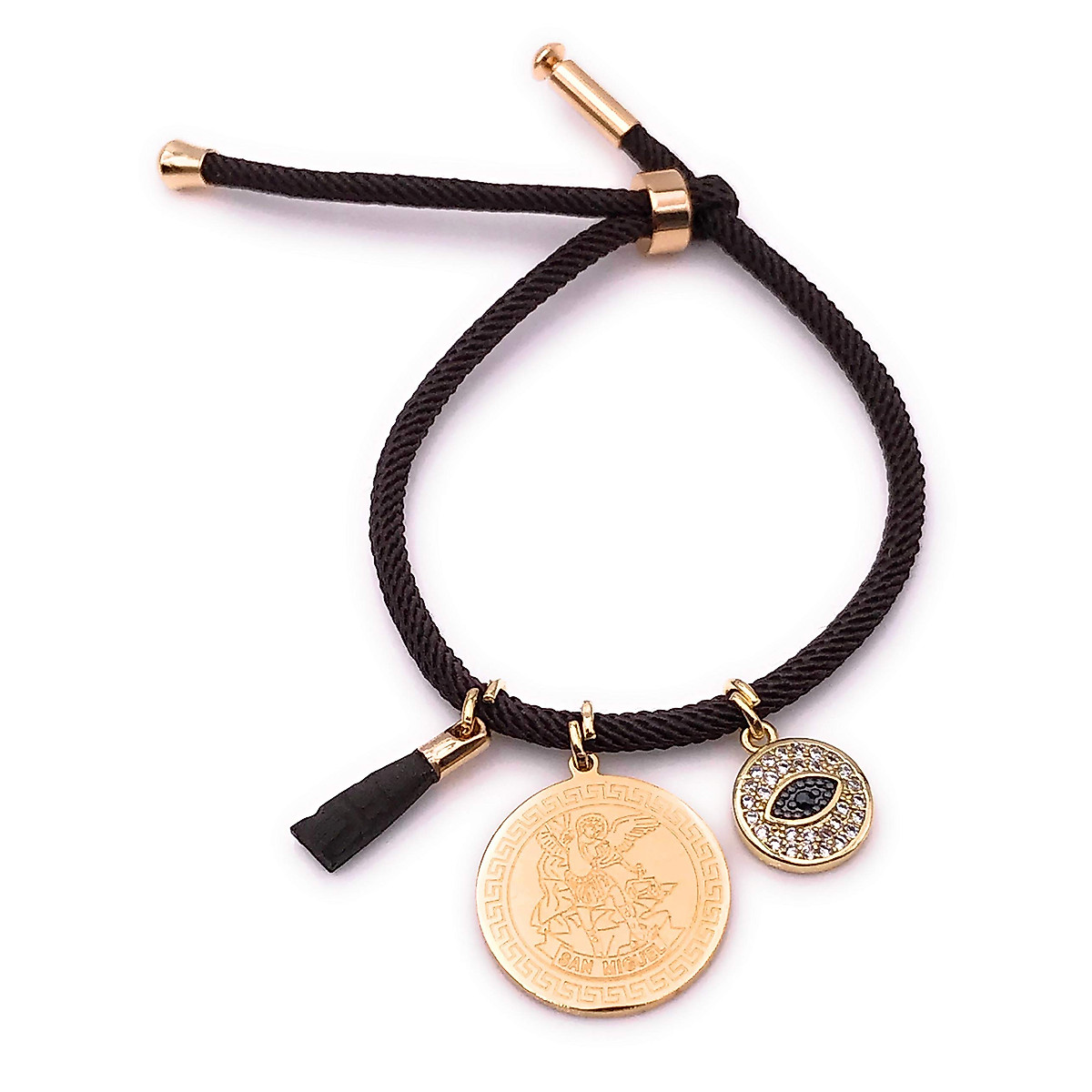 LESLIE BOULES Saint Michael Medal Bracelet for Women (Brown)