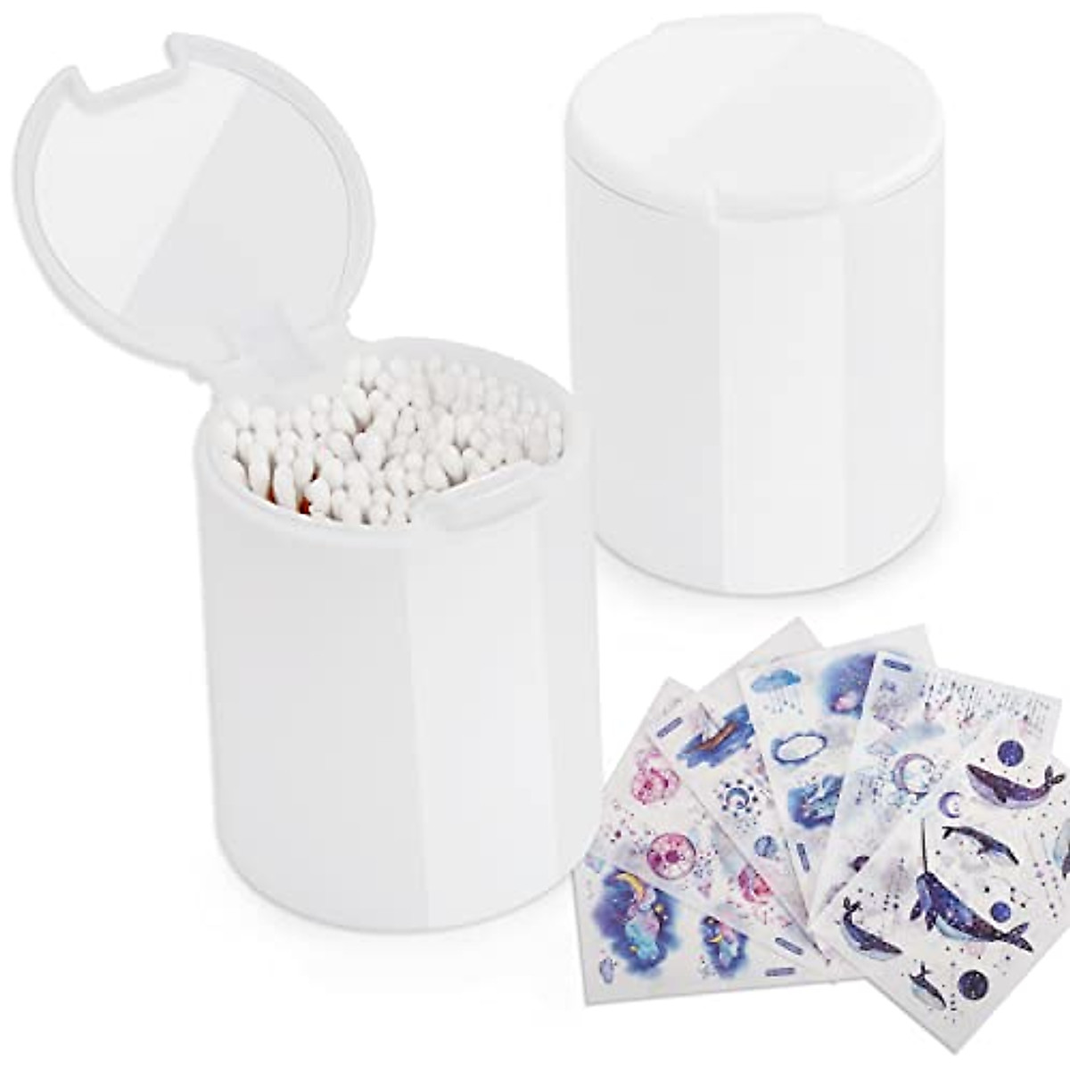 LYroo 2 Pack Qtip Holder Dispenser for Cotton Ball,Cotton Swab,Cotton Round Pads,Floss White Plastic q tip holder Jar with lids Set for Bathroom Bedroom Storage