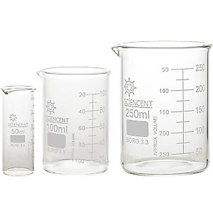 SCIENCENT Glass Beaker 50ml, 100ml, 250ml (Set of 3)