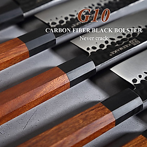 KEEMAKE Deba Knife 6 inch, Double Bevel Japanese 440C Stainless Steel Fish/Fillet Knife with G10 Bolster Octagonal Wood Handle