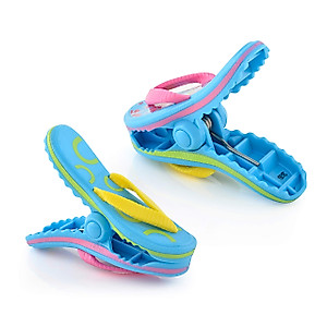 O2COOL Bocaclips - Beach Towel Clips for Beach Chairs, Patio and Pool Accessories Clothes Pins or Bag Clips - (Flip Flop) 4 Clips