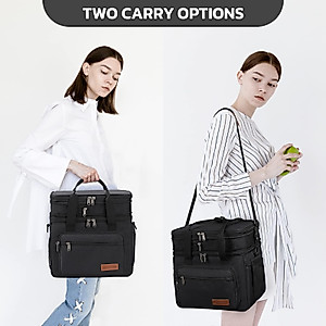 Maelstrom Lunch Box For Men Women,Insulated Lunch Bag Women,Expandable Double Deck Lunch Cooler Bag,Lightweight Leakproof Lunch Tote Bag With Side Tissue Pocket,Suit For Work School 18L,Black