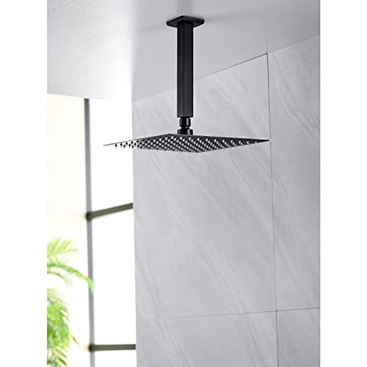 Anpean 8 Inch Square Ceiling Mounted Shower Arm and Flange, Matte Black