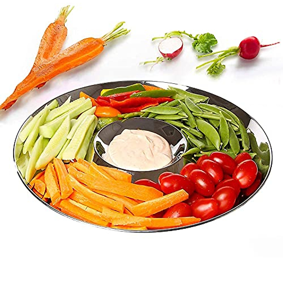 Chip and Dip Serving Bowl, Elegant Serving Dish - Great for Chips, Dips, Appetizer, Fruit Bowl, Salad and Snack – Stainless Steel Chips and Dip Plate