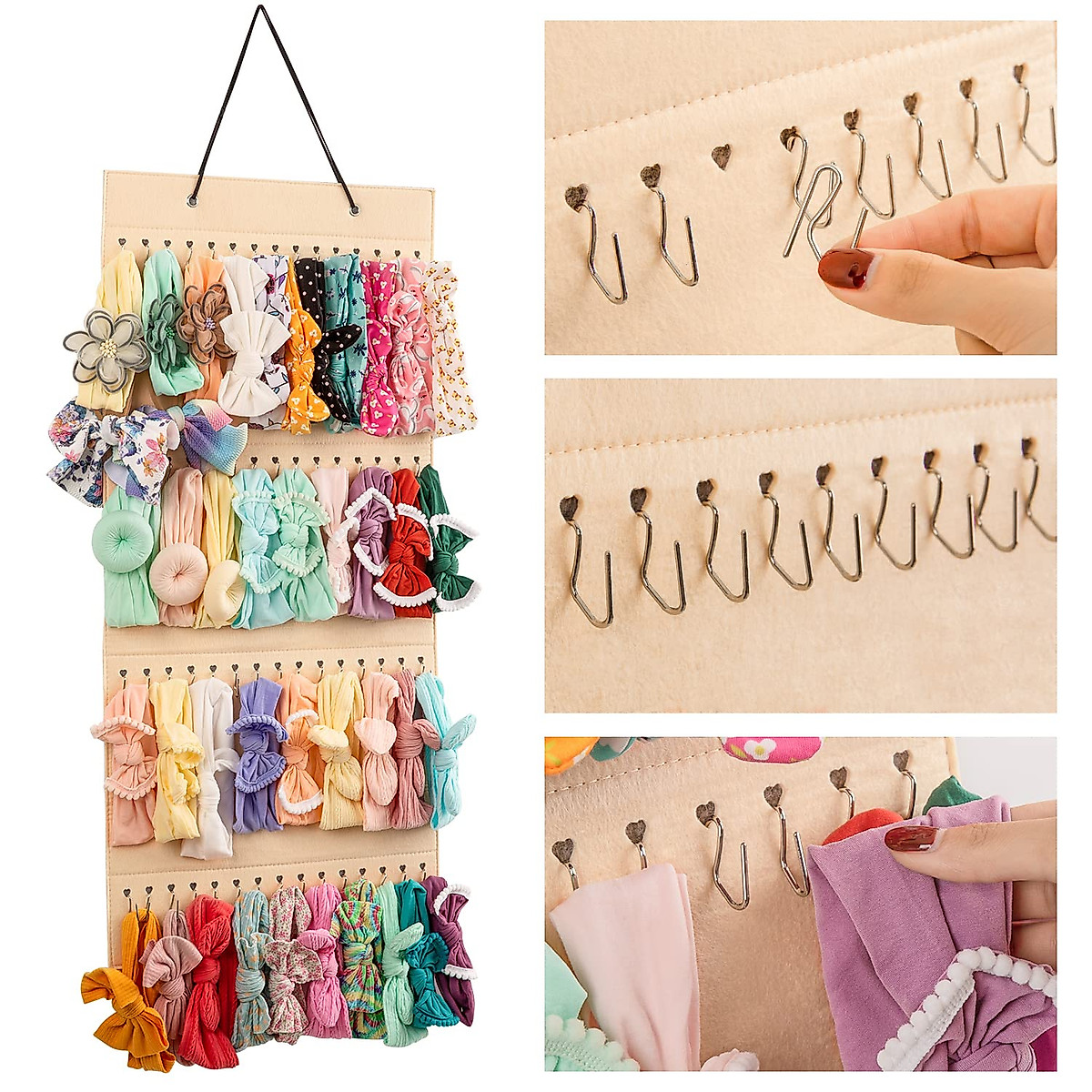 JEWERADO Baby Headbands for Girls Storage Organizer Hanging Headband Holder for Baby Girl, Suitable for Wall, Door or Closet (Beige)