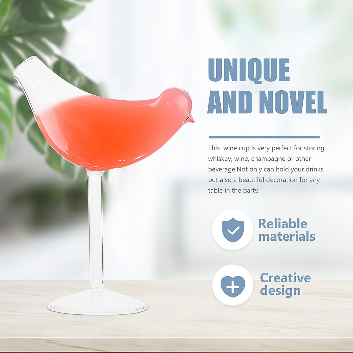 Hemoton Wine Glasses Set of 4, Bird Shape Wine Glasses Cocktail Glass, Bird Martini Glasses for Holidays Anniversary Birthday Wedding Party Celebrations 5 Ounce/150ml