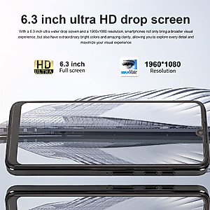 Unlocked Cell Phone for Android 6, 6.3 Inch HD Screen Smartphones, 4GB 32GB Dual SIM, Support Dual Band 5G WiFi