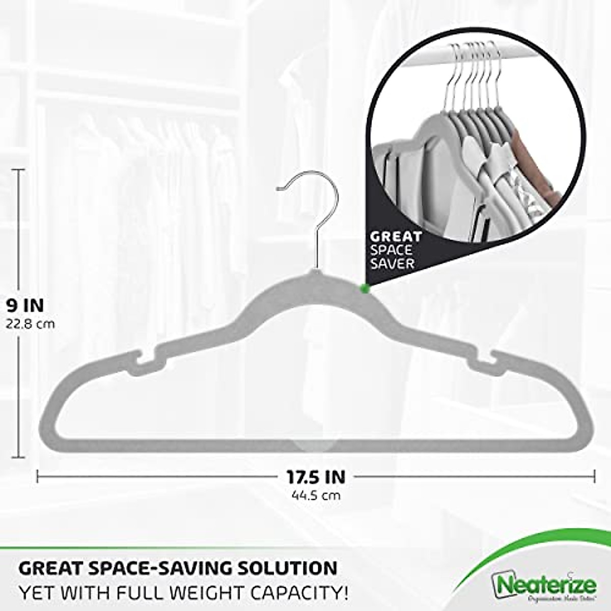 Velvet Hangers 60 Pack Grey – Heavy Duty Velvet Clothes Hangers - Non Slip Felt Coat and Suit Hangers for Closet - Lightweight Thin Space Saving Ganchos para Colgar Ropa