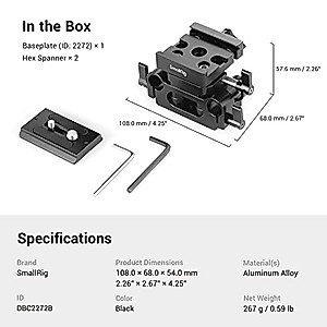 SMALLRIG Universal 15mm Rail Support System with 15mm Rod Clamp and Quick Release Plate - 2272