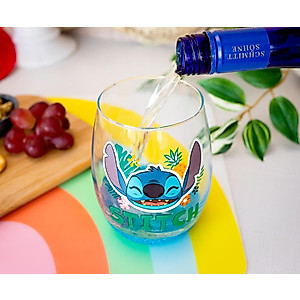 Disney Lilo & Stitch Hawaiian Flowers Teardrop Stemless Wine Glass | 20 Ounces