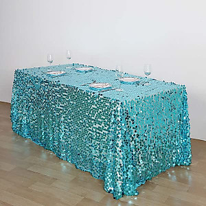 Tableclothsfactory 90X156 Turquoise Premium Big Payette Sparkly Sequin Rectangle Tablecloth for Wedding Party Kitchen Dining Catering