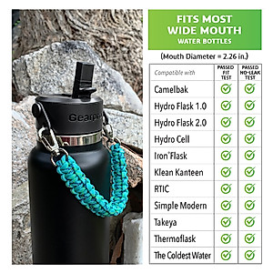Gearproz Handle Compatible with Hydro Flask, Takeya, Thermoflask Bottle, Wide Mouth Straw Lid, Paracord Strap (Black)
