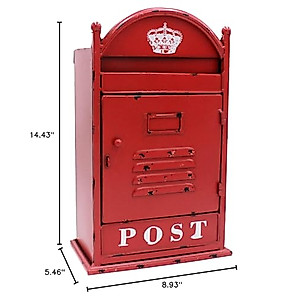 Funerom Vintage Wall Mounted Post Box Metal Mailbox 9 x 5.5 x 14.6 Inches, Rustic Red