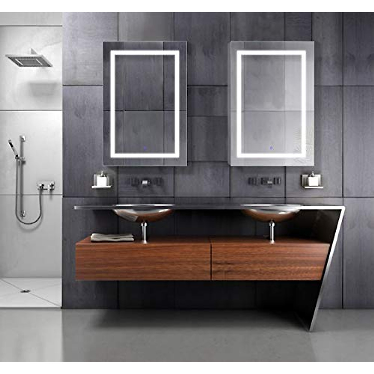 Krugg LED Medicine Cabinet 24 Inch X 36 Inch | Recessed or Surface Mount Mirror Cabinet w/Dimmer & Defogger + 3X Makeup Mirror Inside & Outlet + USB - Right Side