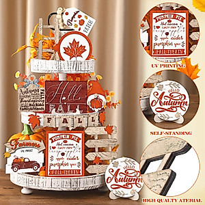 Huwena 16 pcs Thanksgiving Tiered Tray Decor Thanksgiving Gnome Truck Pumpkins Wood Sign Table Centerpieces Rustic Farmhouse Decorative Trays for Table Kitchen Wall Decorations