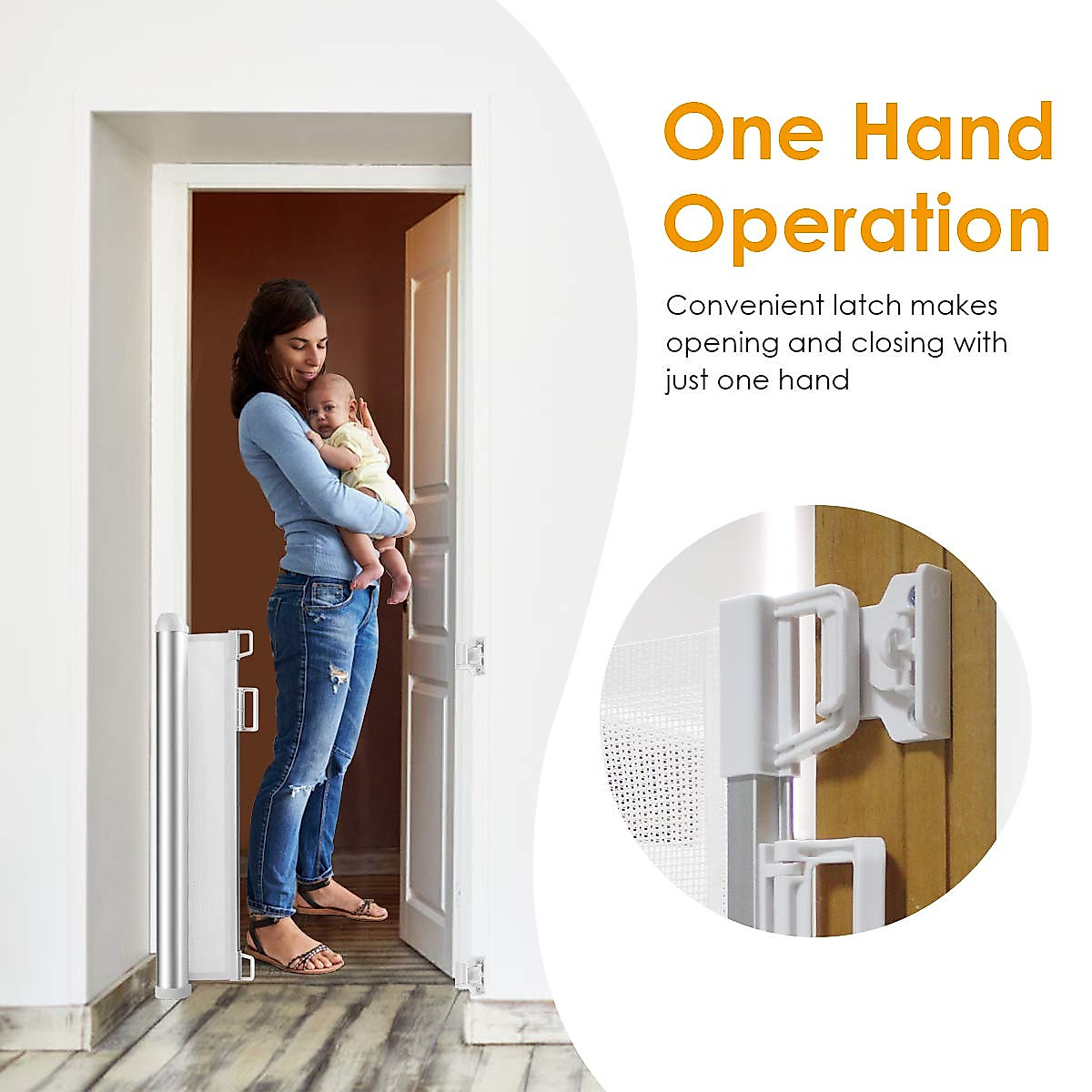 Costzon Baby Mesh Retractable Gates, Extra Wide Flexible Extension Safety Gate/Pet Dog Gate for Stairs/Doors/Hallways, Waterproof Rustproof Aluminum Pets Gate (White)