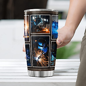 CUBICER Personalized Coffee Tumblers Custom Photos And Name Welder Dad Tea Mugs For Men Father Papa Grandpa Double Walled Stainless Steel Tumbler Insulated Drinking Cup With Lid